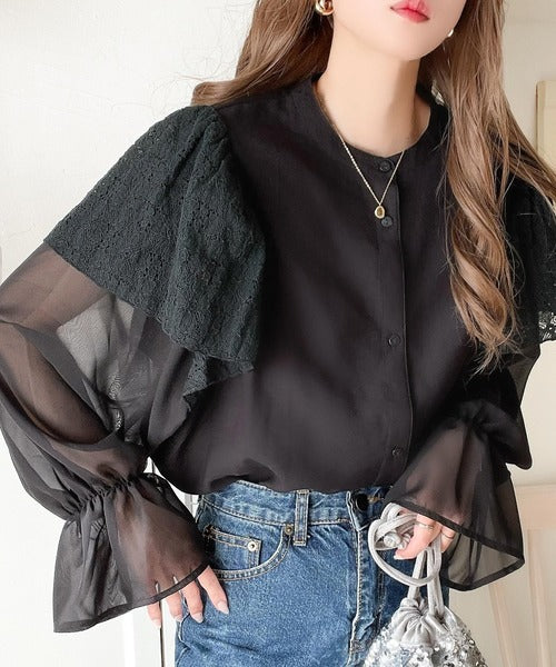 【mily bilet】1枚で華やぐ！レースフリル使いシアーキャンディースリーブブラウス mi1019039 – Classical Elf