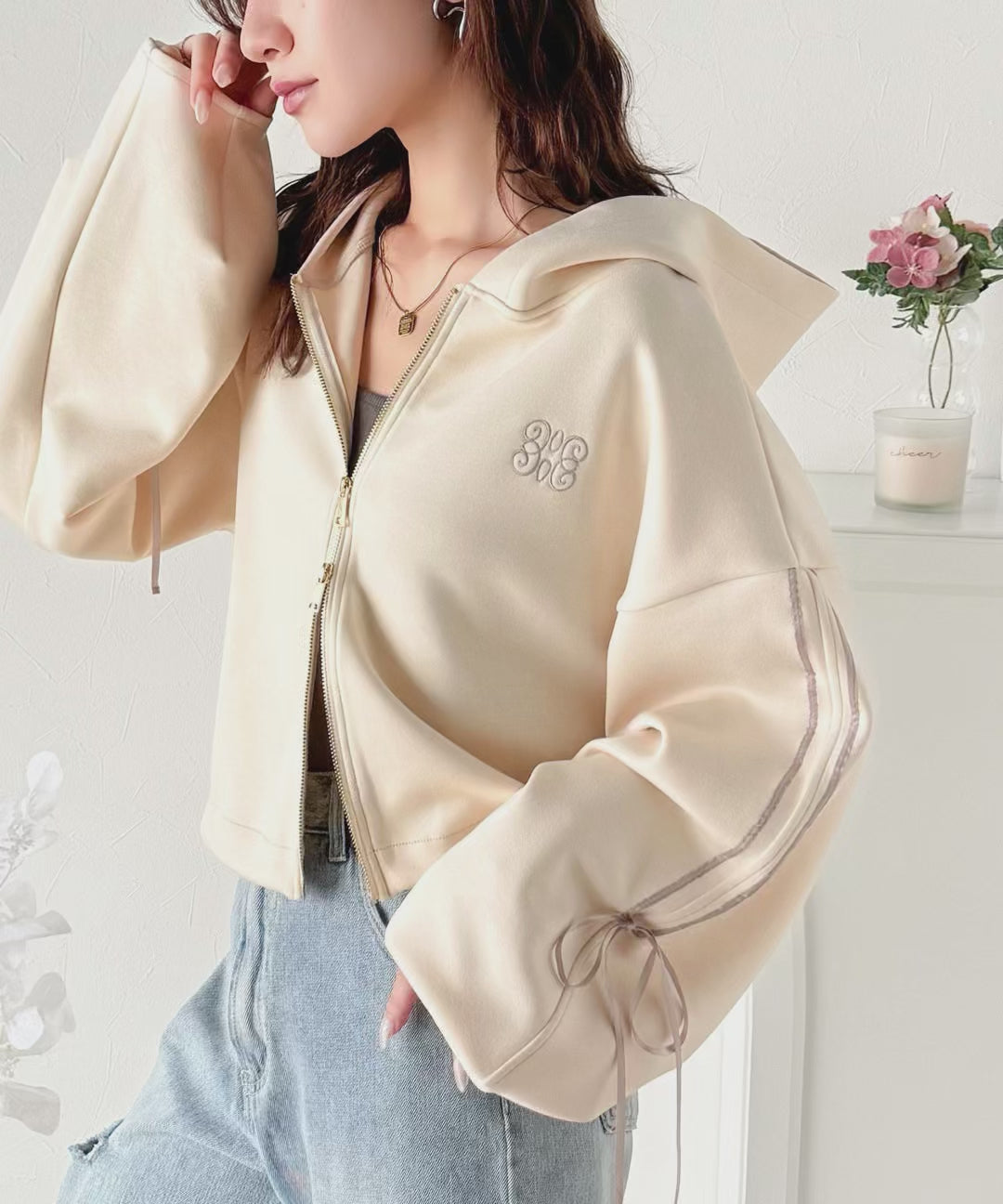 【mily bilet】大人のこなれ感が魅力。胸刺繍ダブルジップクロップドダンボールパーカー(ショート丈) mi1329011 – Classical Elf