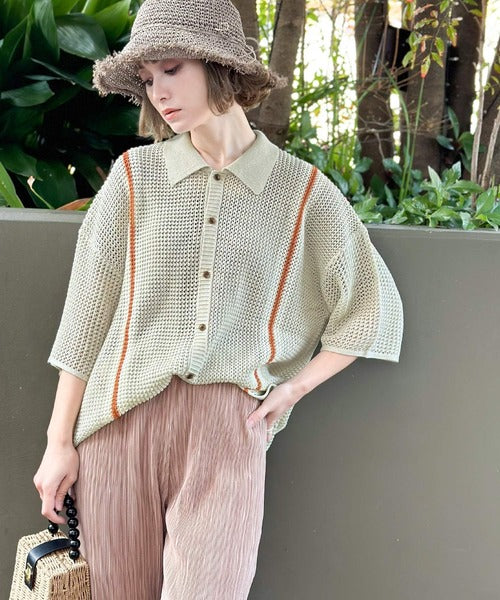 《JaVaジャバ コラボ》レトロヴィンテージ。メッシュ編みニットポロカーディガン jv1029019 – Classical Elf