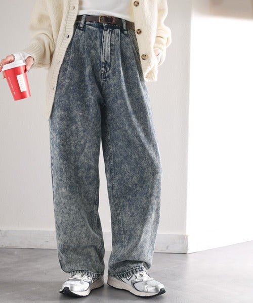 ずるっとメンズっぽ。綿100％ケミカル加工ヴィンテージライクテーパードワイドデニム ce0780069 – Classical Elf