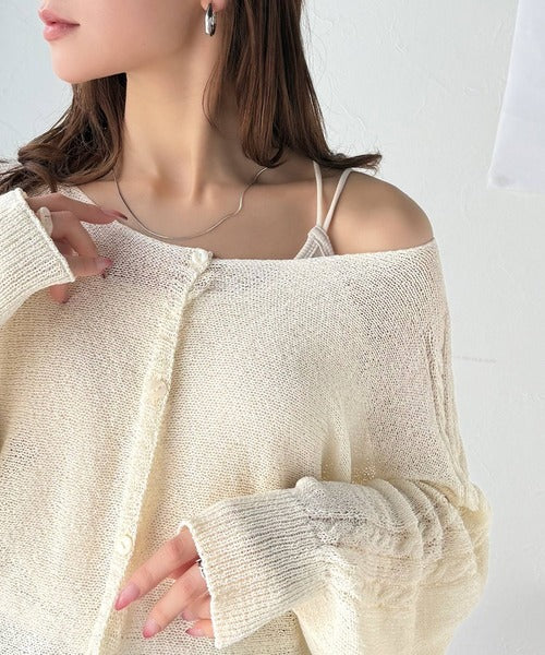 【mily bilet】トレンド感あるシアー素材が魅力。マルチWAY透かし編みケーブル柄切り替えニットカーディガン mi1259006 – Classical Elf